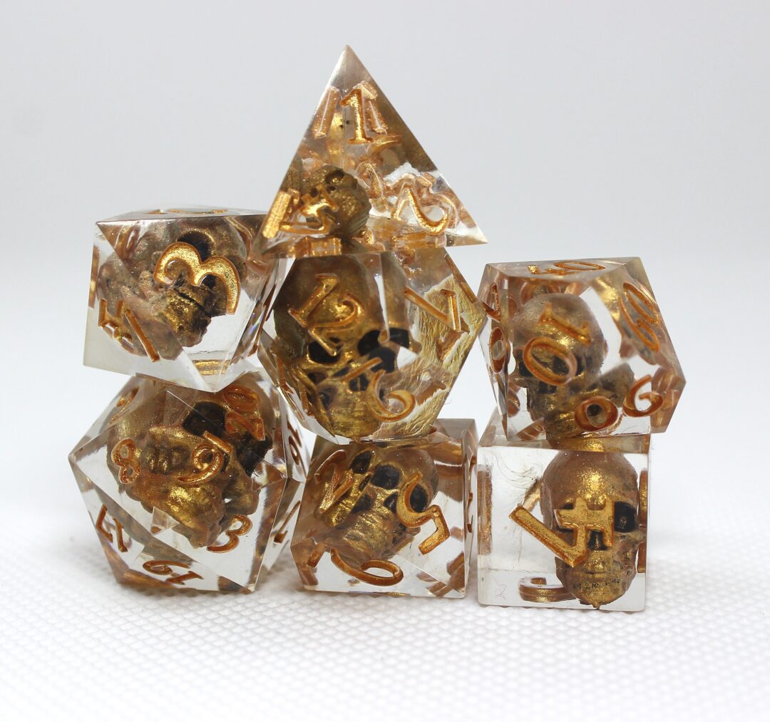 Antique Gold Skull Dice Set - Hobby Sage